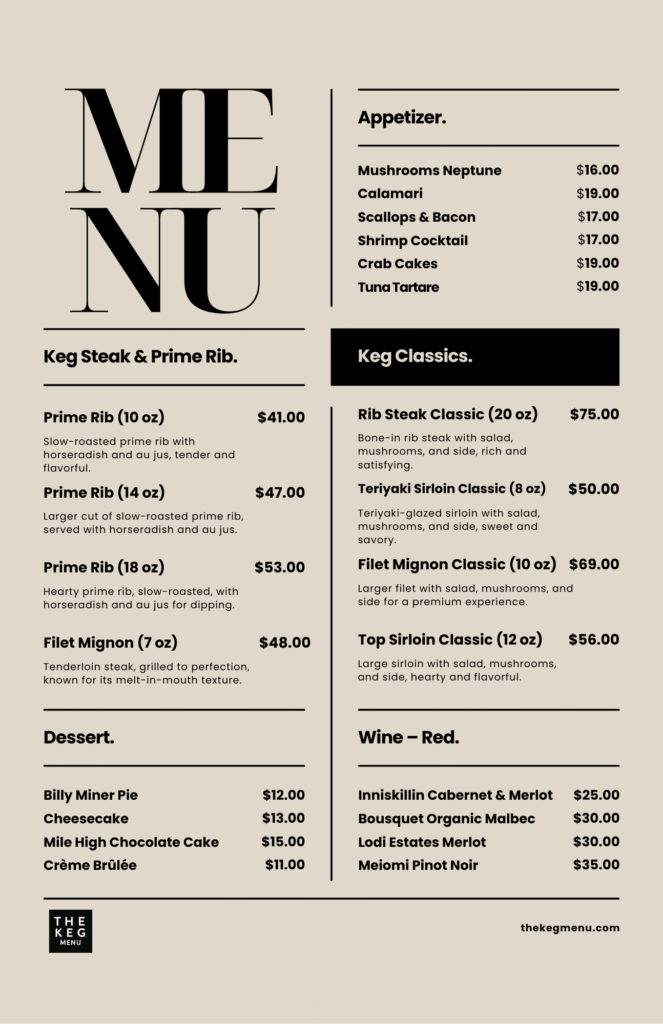 The Keg Menu (Dec 2025) – Full Canada Menu with Prices for Steaks ...